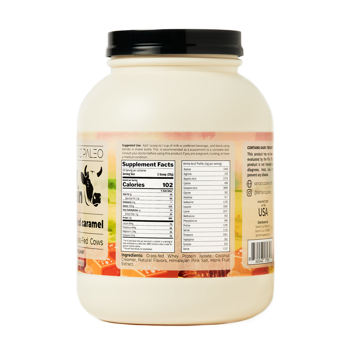 Honey Salted Caramel Whey Protein Tub – Santa Cruz Paleo